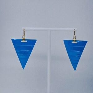 Vintage Blue-enameled Metal Triangle Earrings Dangle Earrings 1980s ...
