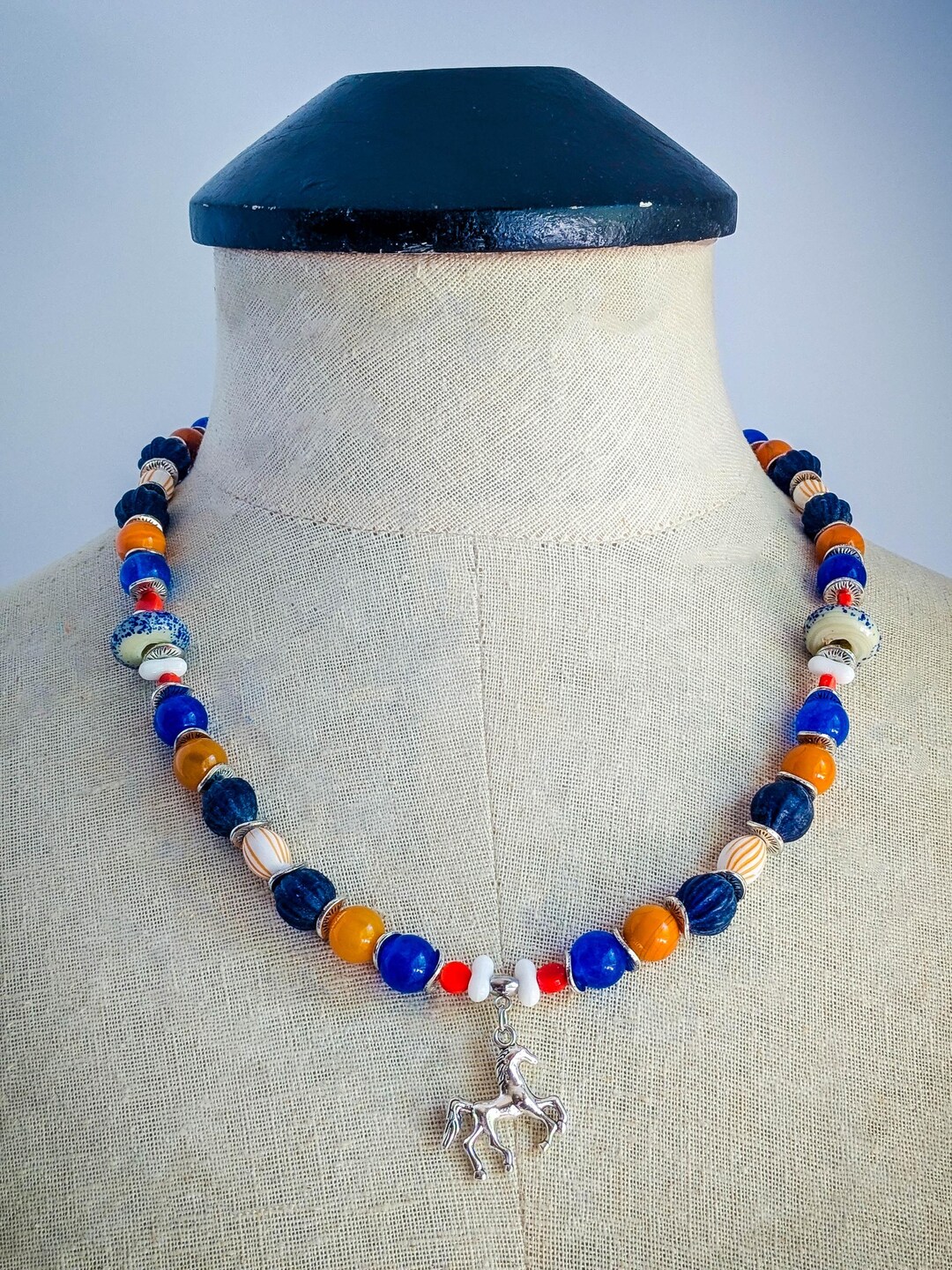 Denver Broncos Team Colors Inspired Beaded Necklace: Vintage Glass ...