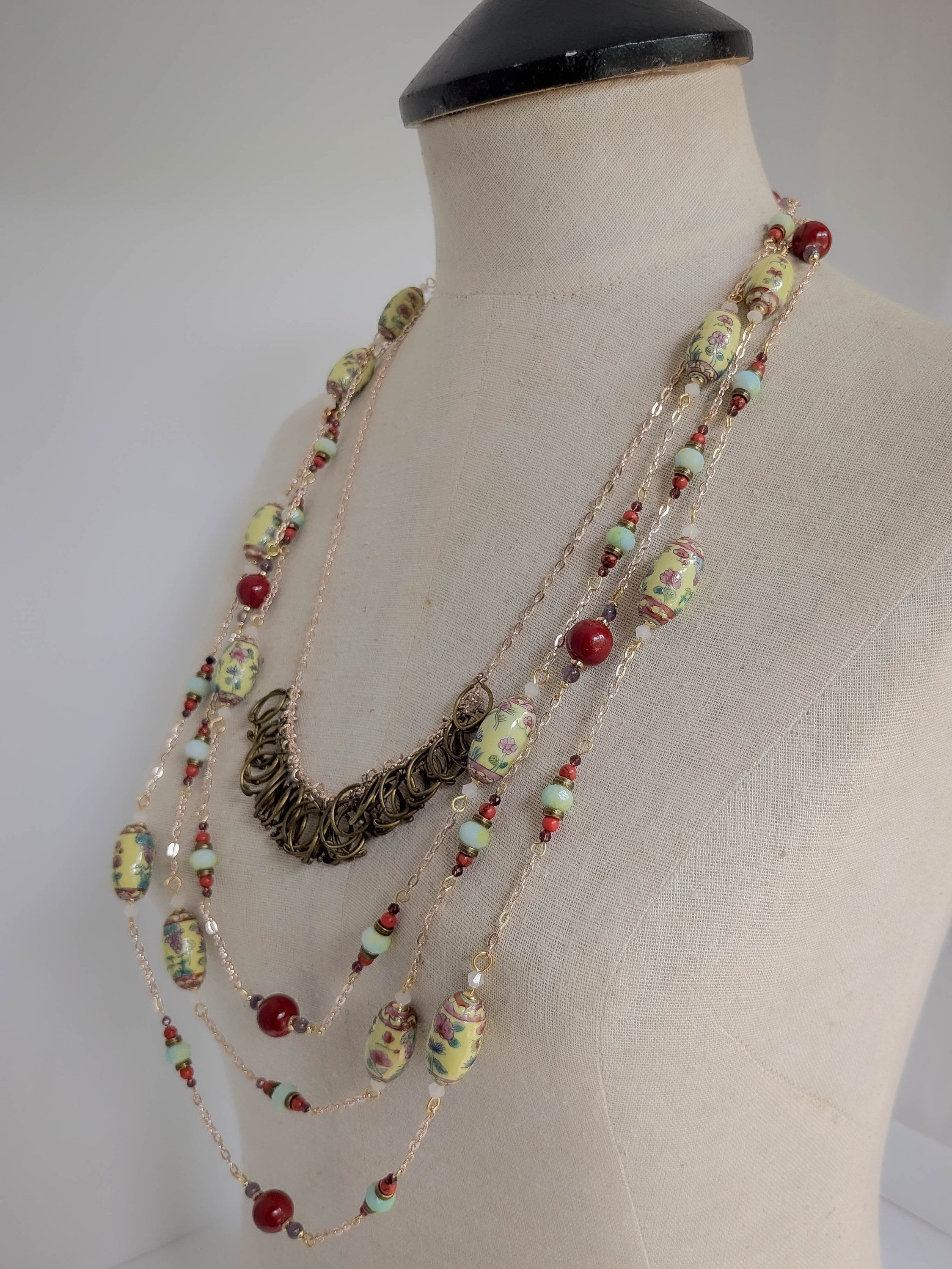 Handmade Vintage Beaded 4-strand Chain Necklace; Vintage Hand Painted ...