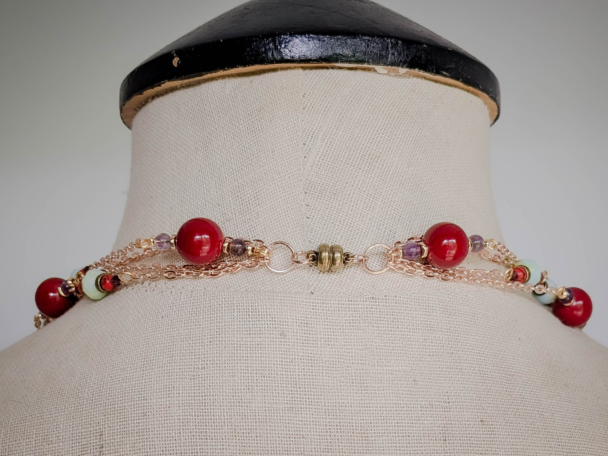 Handmade Vintage Beaded 4-strand Chain Necklace; Vintage Hand Painted ...