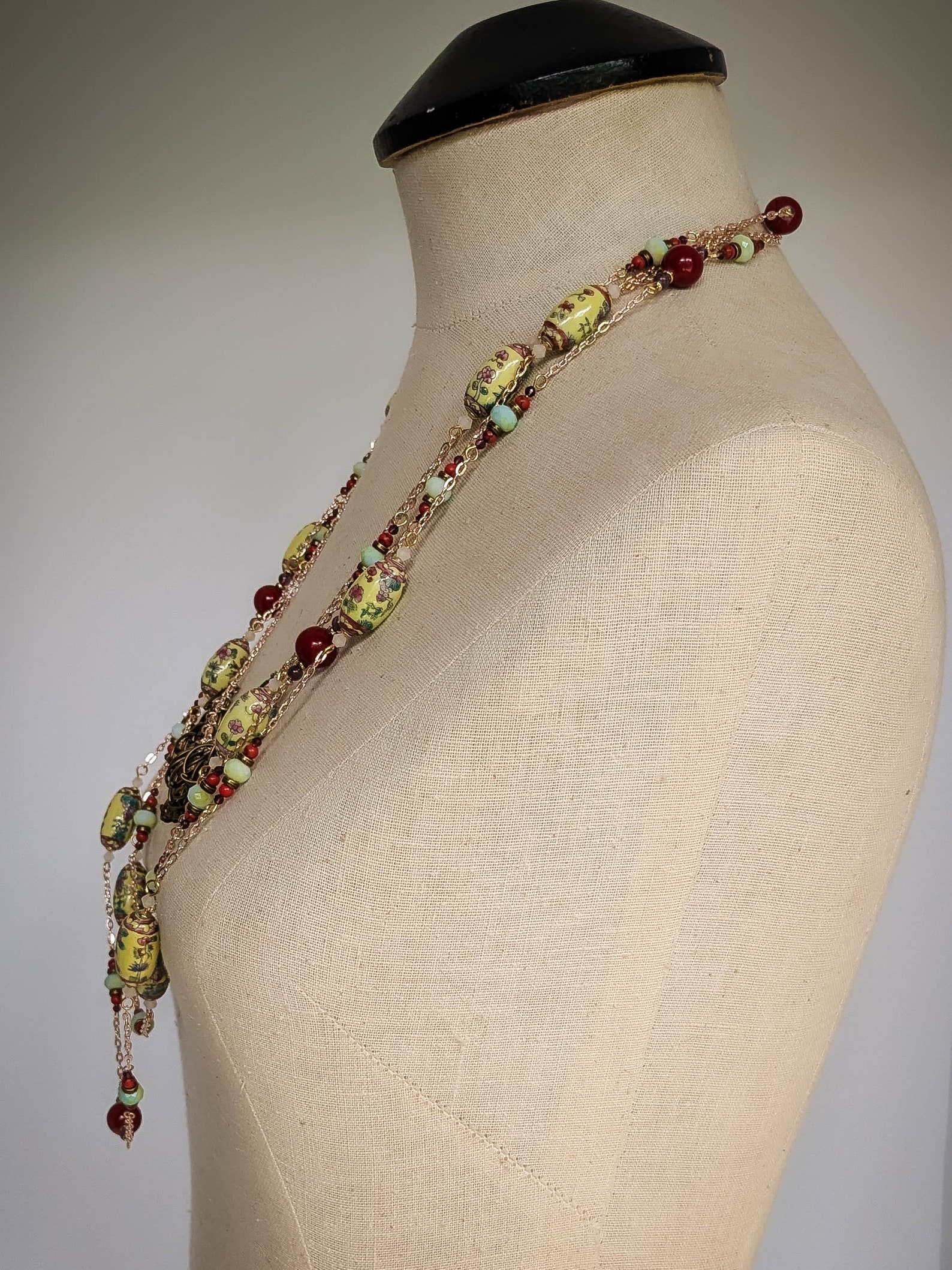 Handmade Vintage Beaded 4-strand Chain Necklace; Vintage Hand Painted ...
