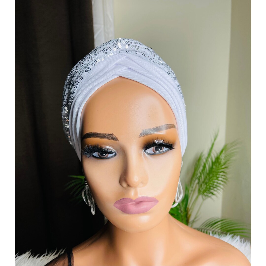 Sequin Pre Tied Turban Head Wrap Turban Fashion Turban Party Hat Chemo ...