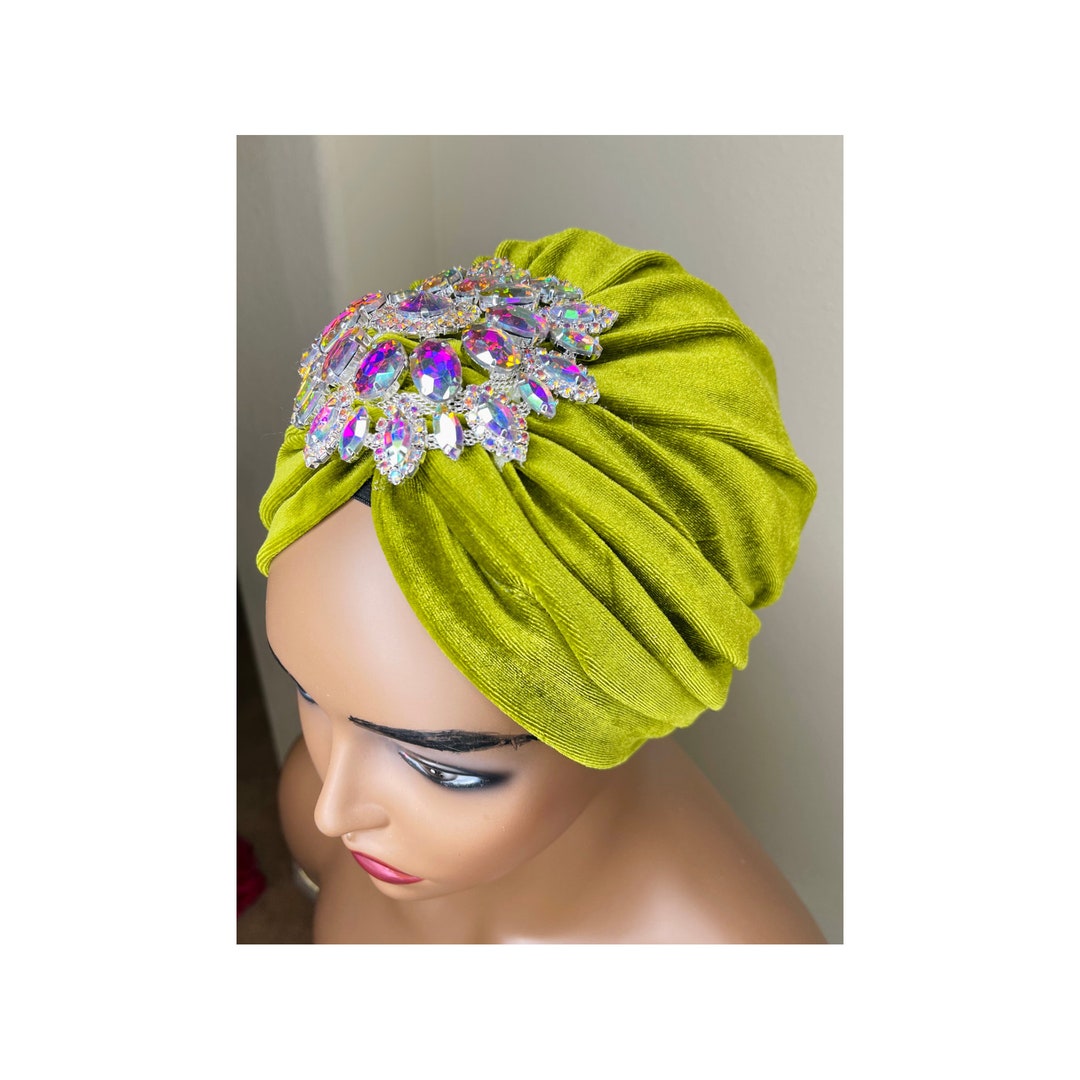 Lime Green Turban | Velvet Turban | Party Turban | Cancer Head Cover ...