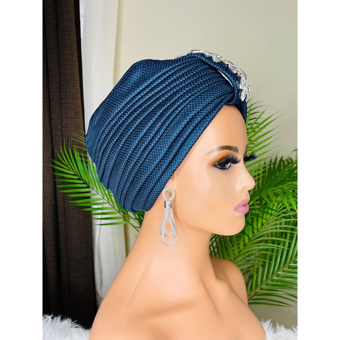 Rhinestones Turban, Blue Turban, Head Cover - Etsy