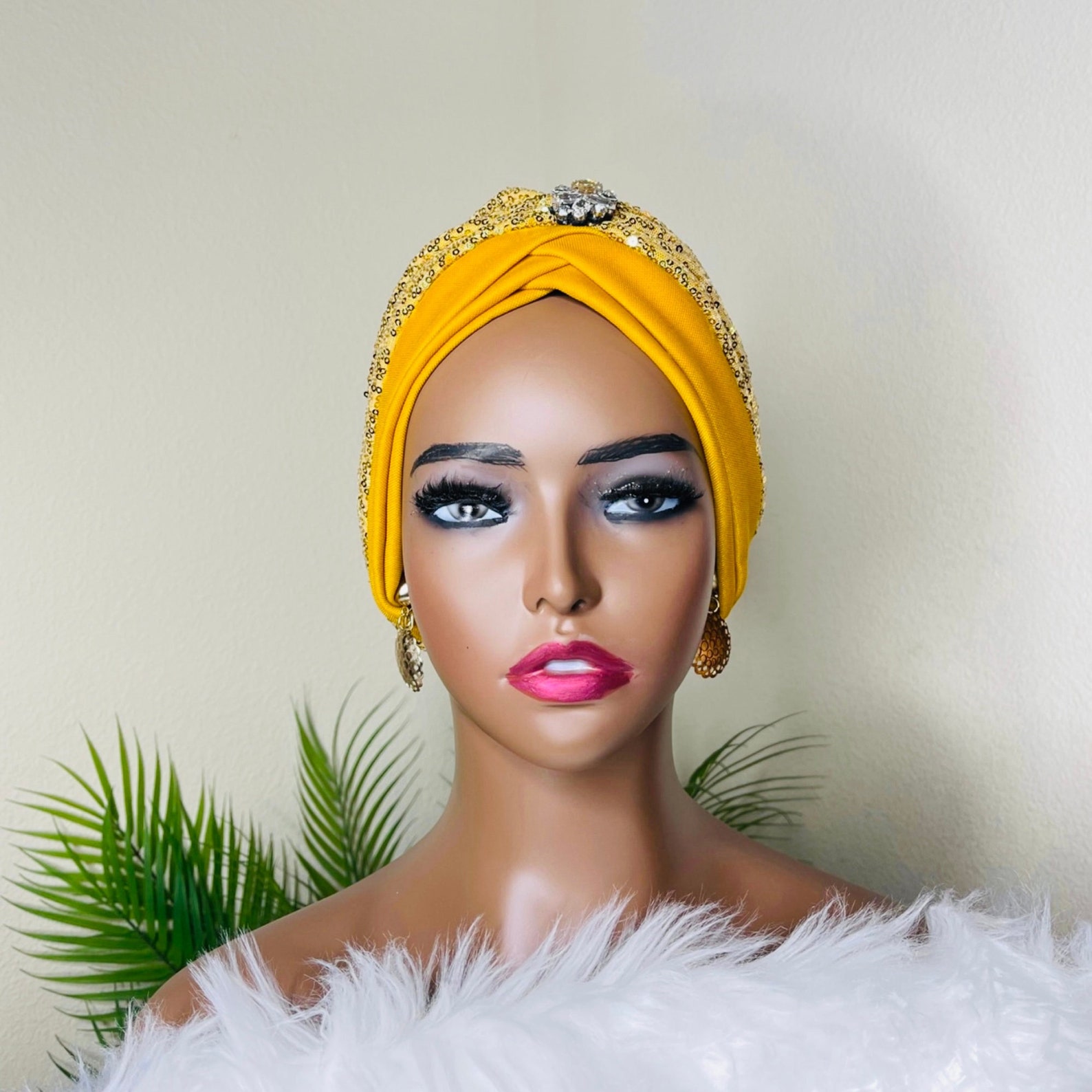 Sequin Turban | Yellow Turban| Wedding Guest Turban | Party Head Cover ...