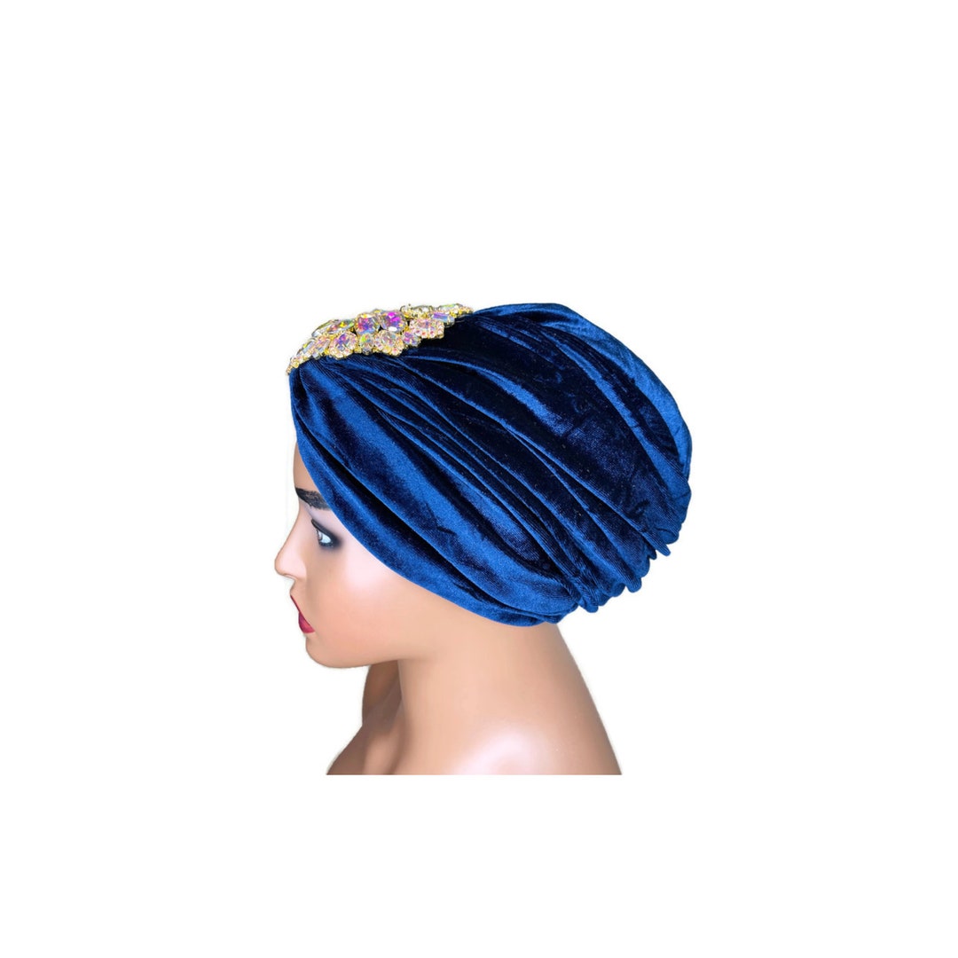 Navy Blue Turban, Velvet Turban, Head Cover - Etsy