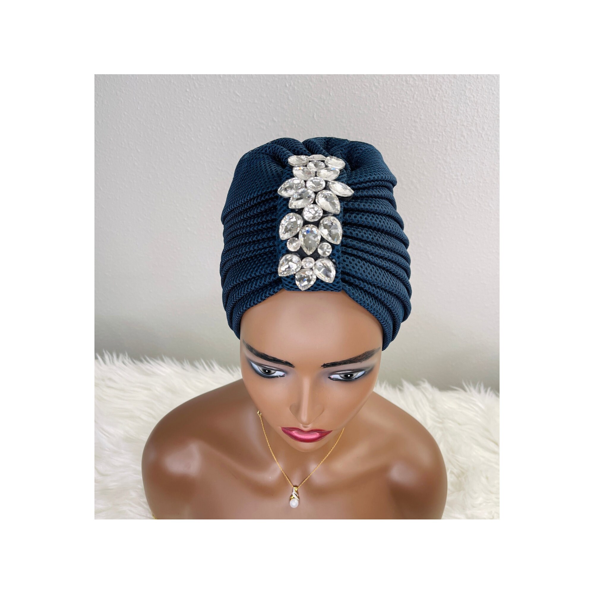Rhinestones Turban, Blue Turban, Head Cover - Etsy