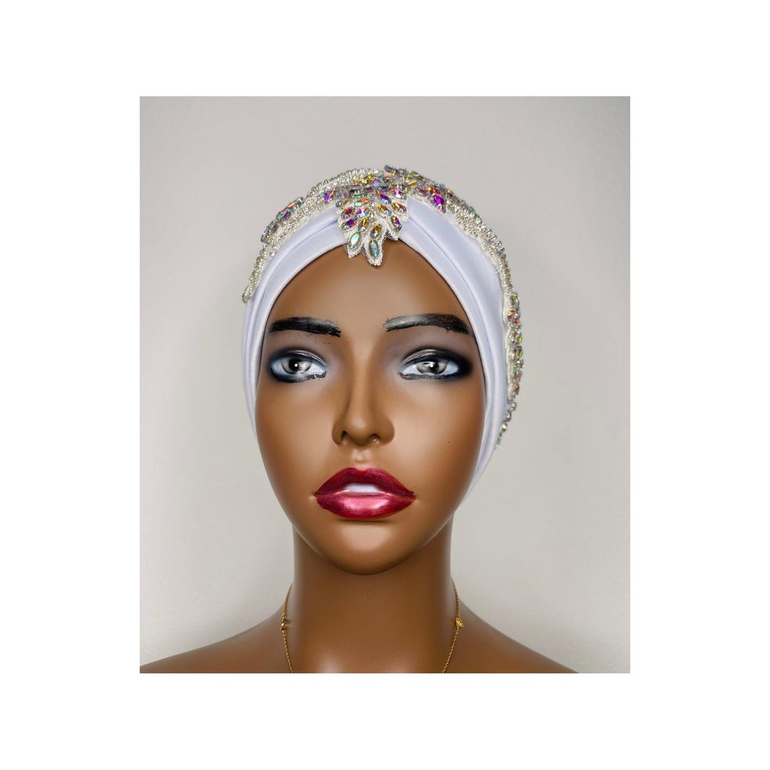 White Turban, Wedding Head Cover, Rhinestone Turban - Etsy