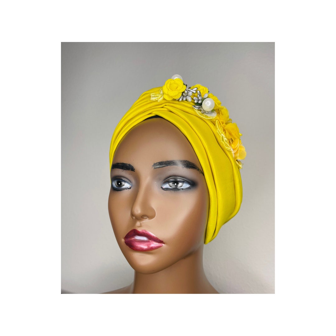 Yellow Turban | Cancer Head Cover| Hair Loss Turban | Party Turban ...