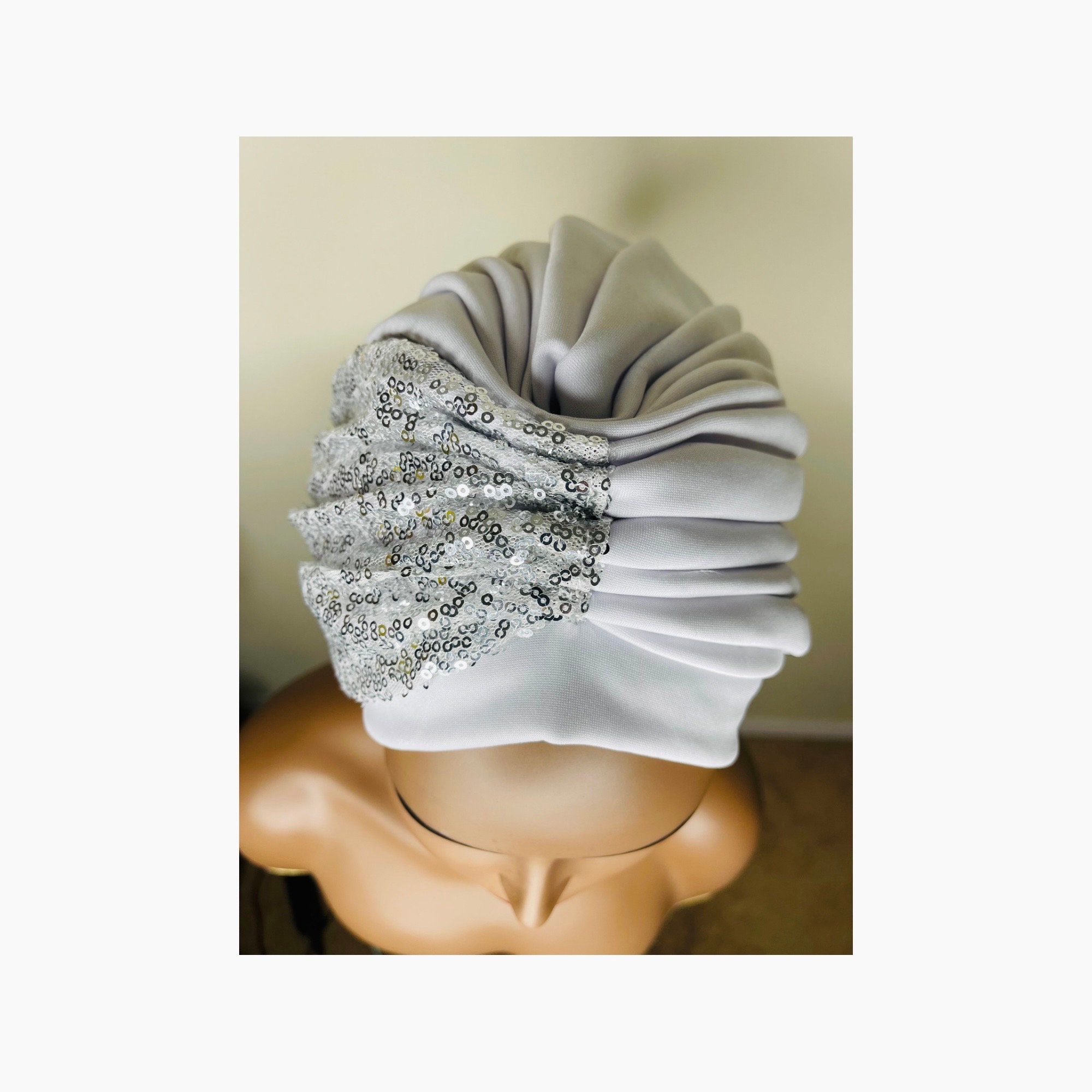 Handmade White Sequin Turban | Soft Scuba Fabric Head Cover - Etsy