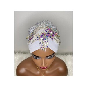 White Turban, Wedding Head Cover, Rhinestone Turban - Etsy
