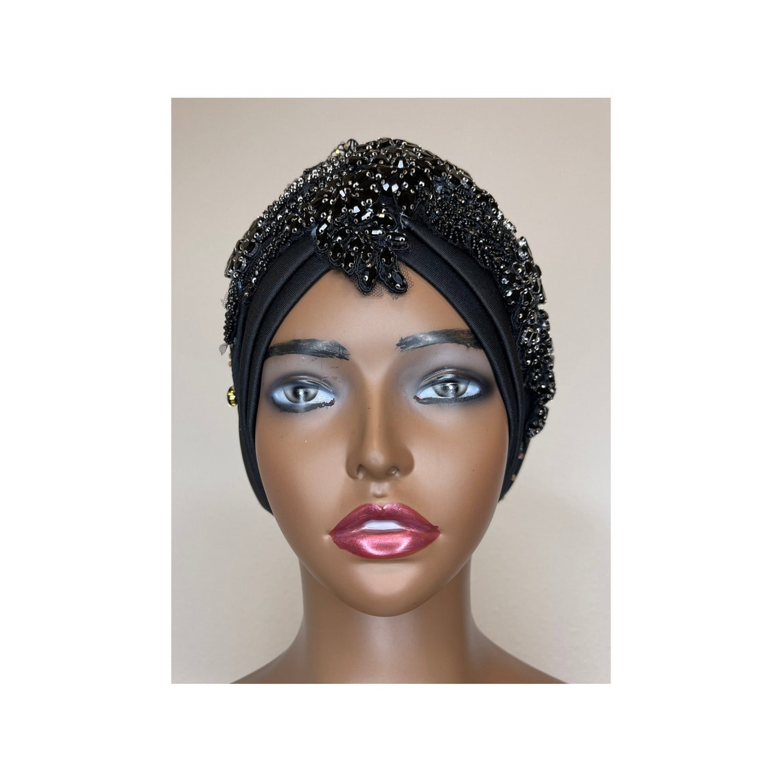 Rhinestone Turban Black Turban Cancer Head Cover Party Turban Hair Loss ...