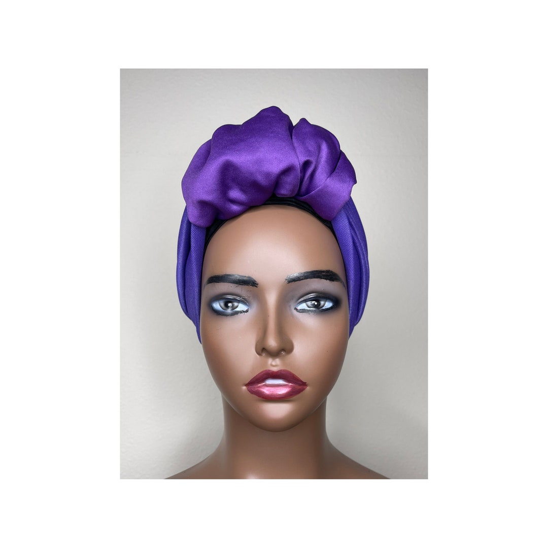 Purple Turban Top Knot Turban Cancer Head Cover Party Guest Turban Hair ...