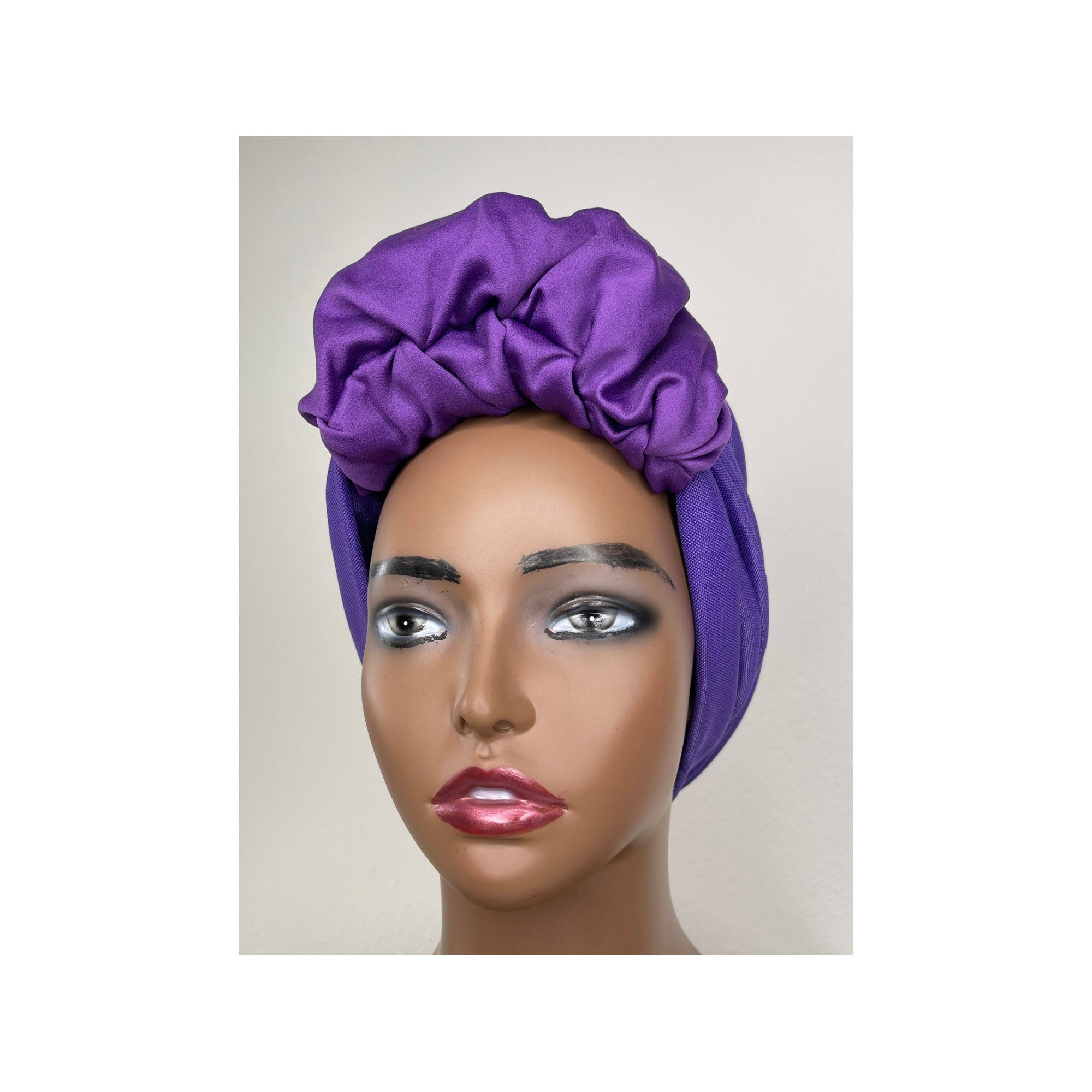Purple Turban Top Knot Turban Cancer Head Cover Party Guest Turban Hair ...
