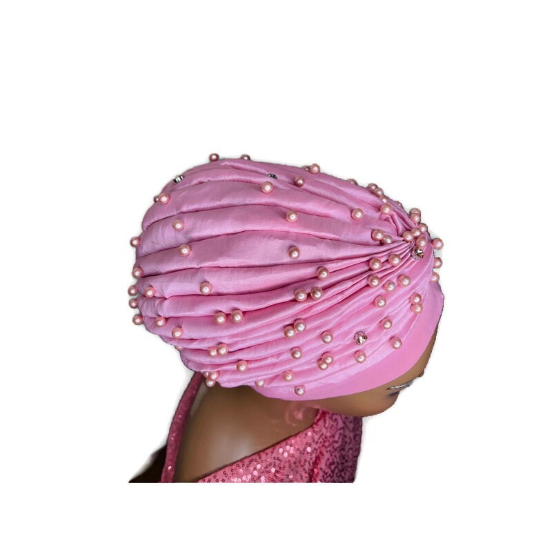 Rose Pink Beaded Turban Luxury Party Wear Hair Loss Cap Cancer Head ...