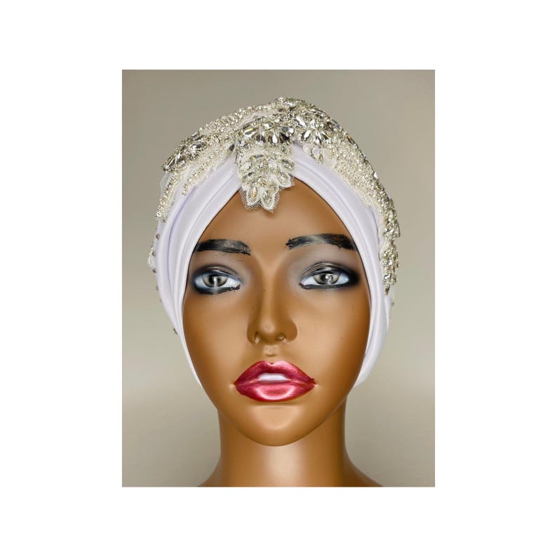 White Turban, Wedding Head Cover, Rhinestone Turban - Etsy