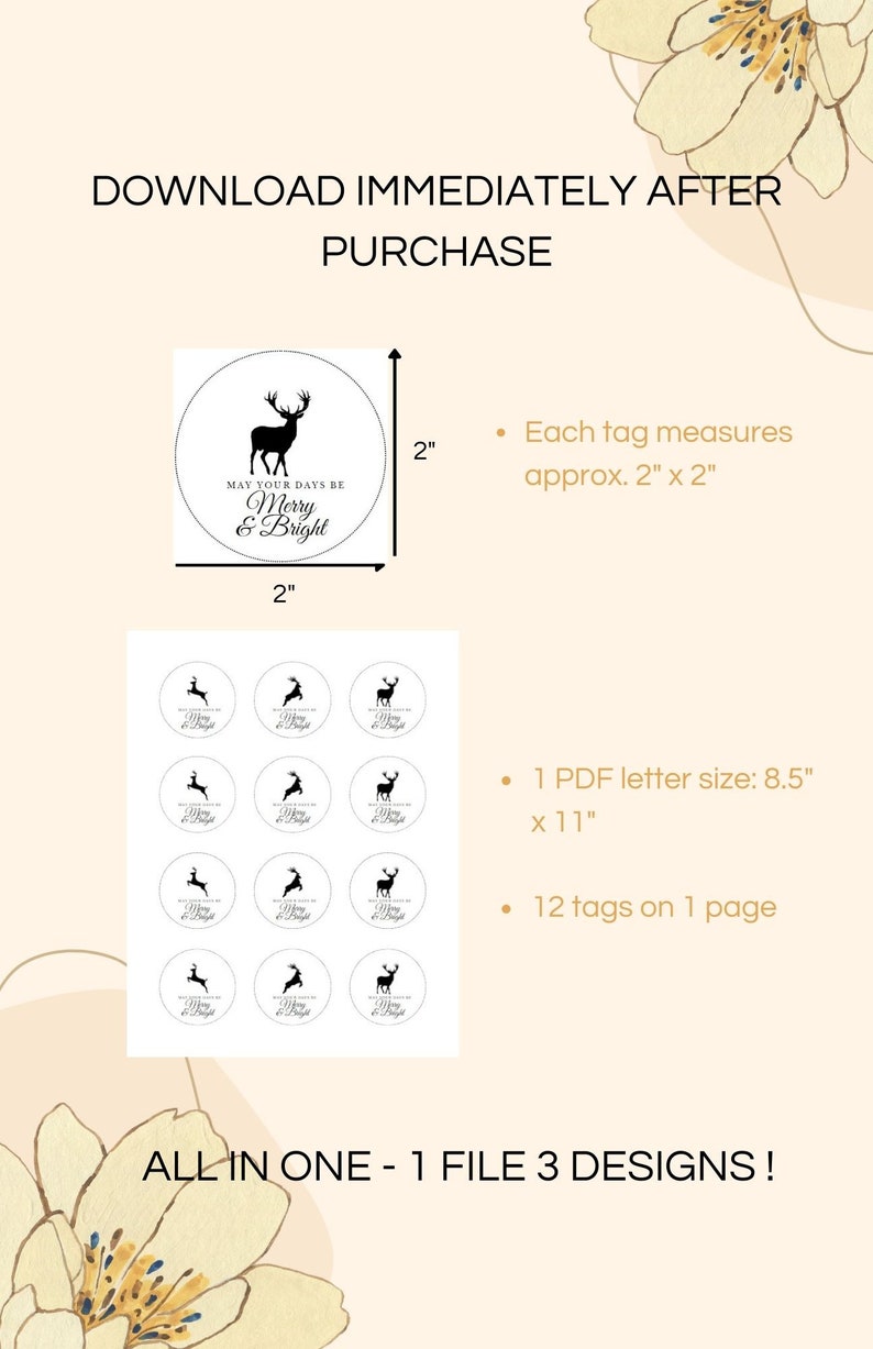 Printable Reindeer Gift Tags, Christmas Tags, Holiday Tags, Instant ...