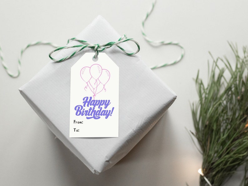 Birthday Balloons Printable Editable Gift Tags, Instant Download PDF ...