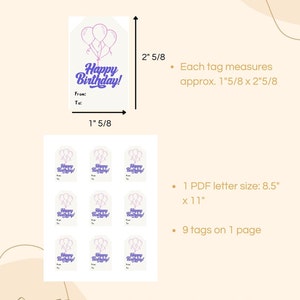 Birthday Balloons Printable Editable Gift Tags, Instant Download PDF ...