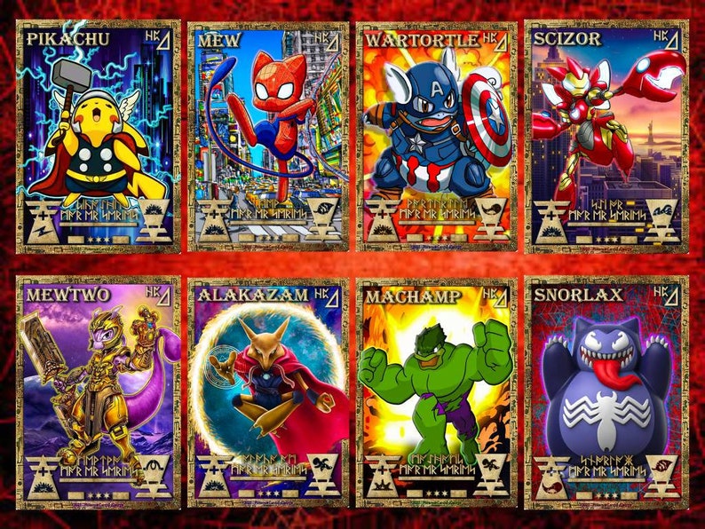 Pokemon Heroes Avengers Marvel Custom Cosmos Holo Cards SET of 8 - Etsy
