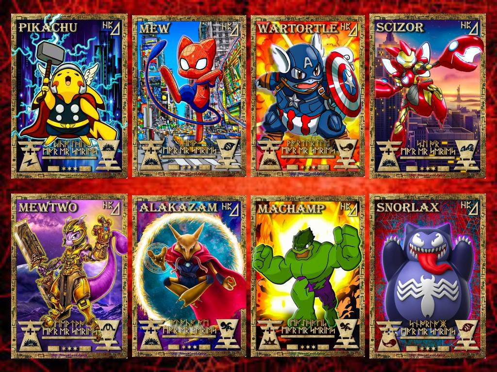 Pokemon Heroes Avengers Marvel Custom Cosmos Holo Cards SET of 8 - Etsy