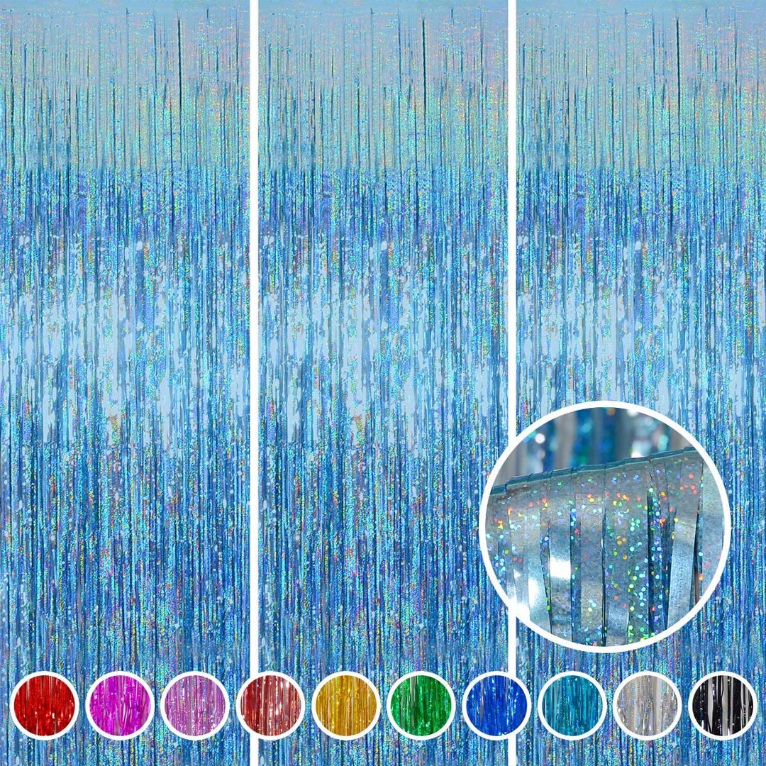 3 Foil Fringe Backdrop: Party Tinsel Photo Booth Prop (3.2 Ft X 8.2 Ft ...