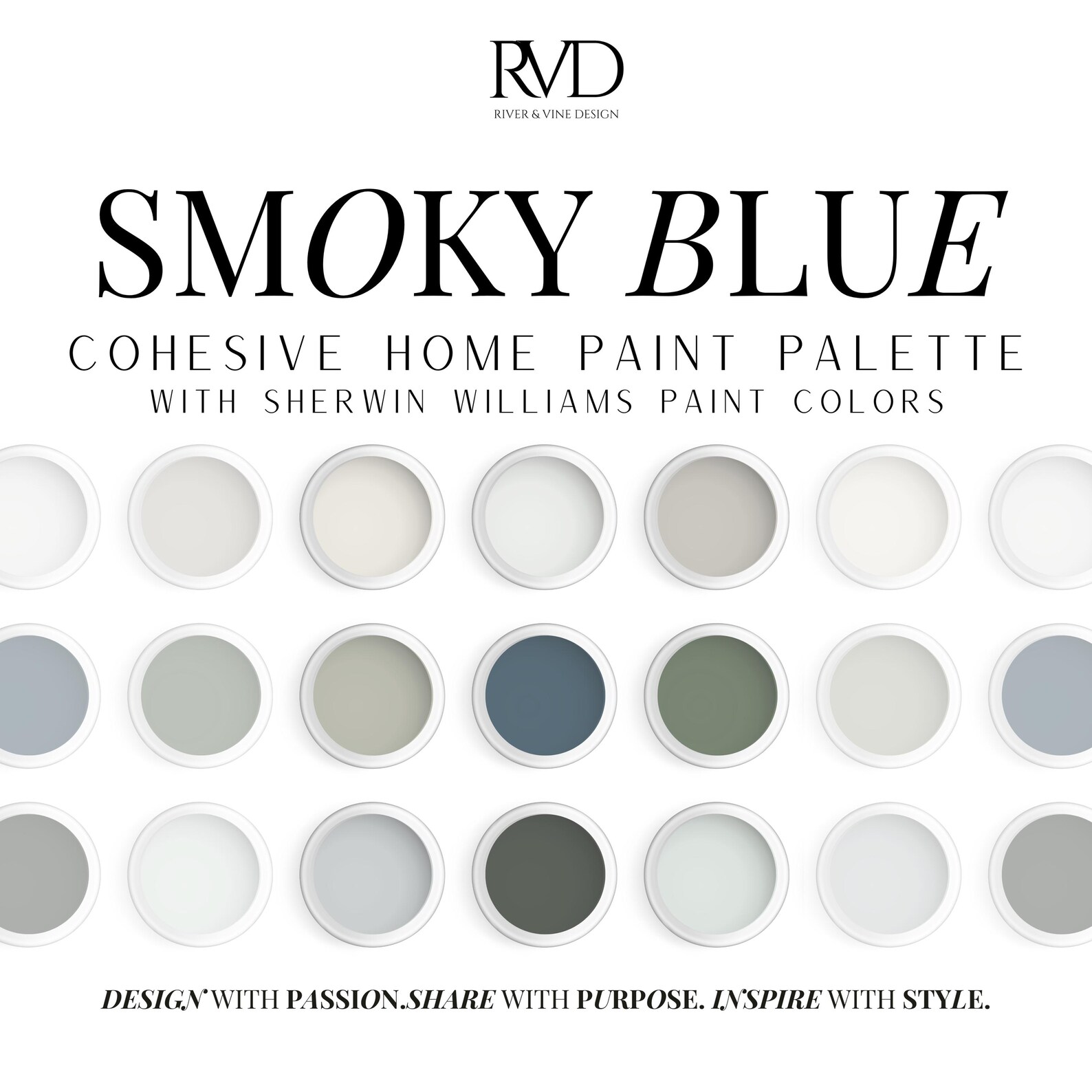 Sherwin Williams Smoky Blue Paint Palette: Whole House Color Scheme ...