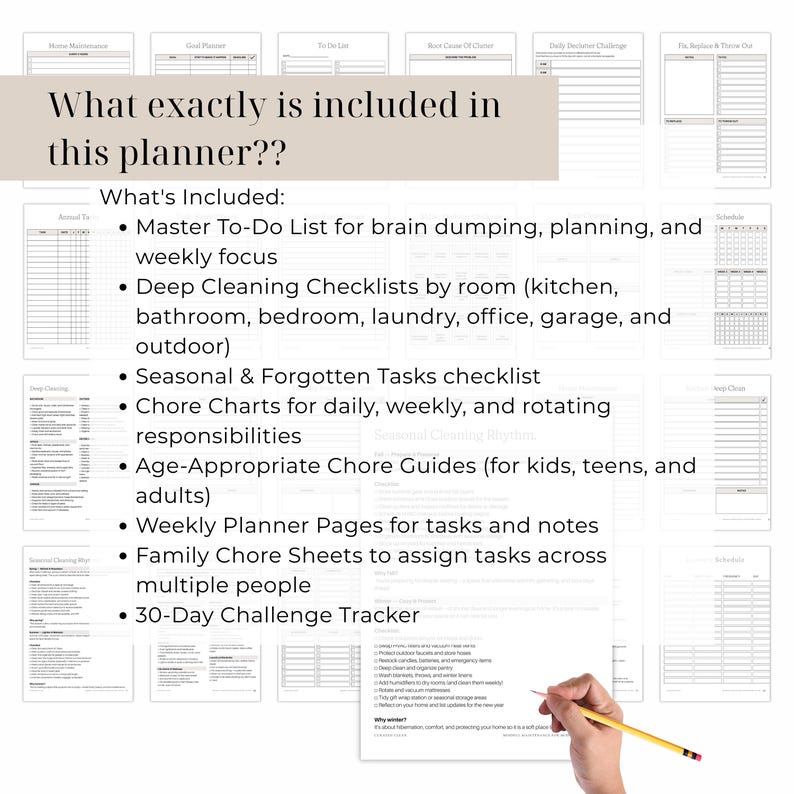 Master To-do List & Family Chore Charts | Printable Cleaning Planner ...