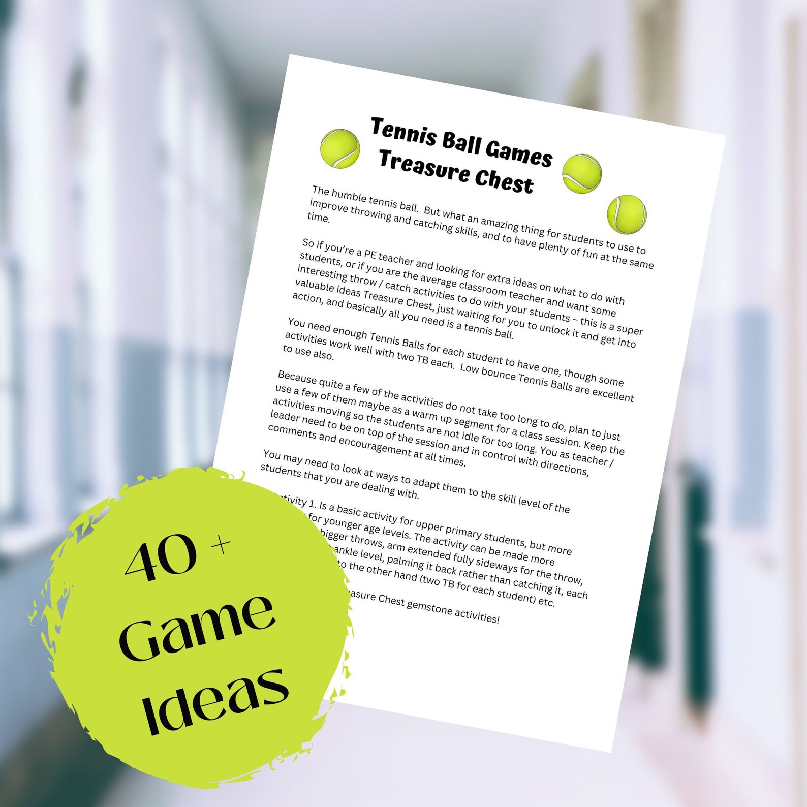 Tennis Ball Games, Instant Download, Sport Teacher, Beanbag, Kids ...