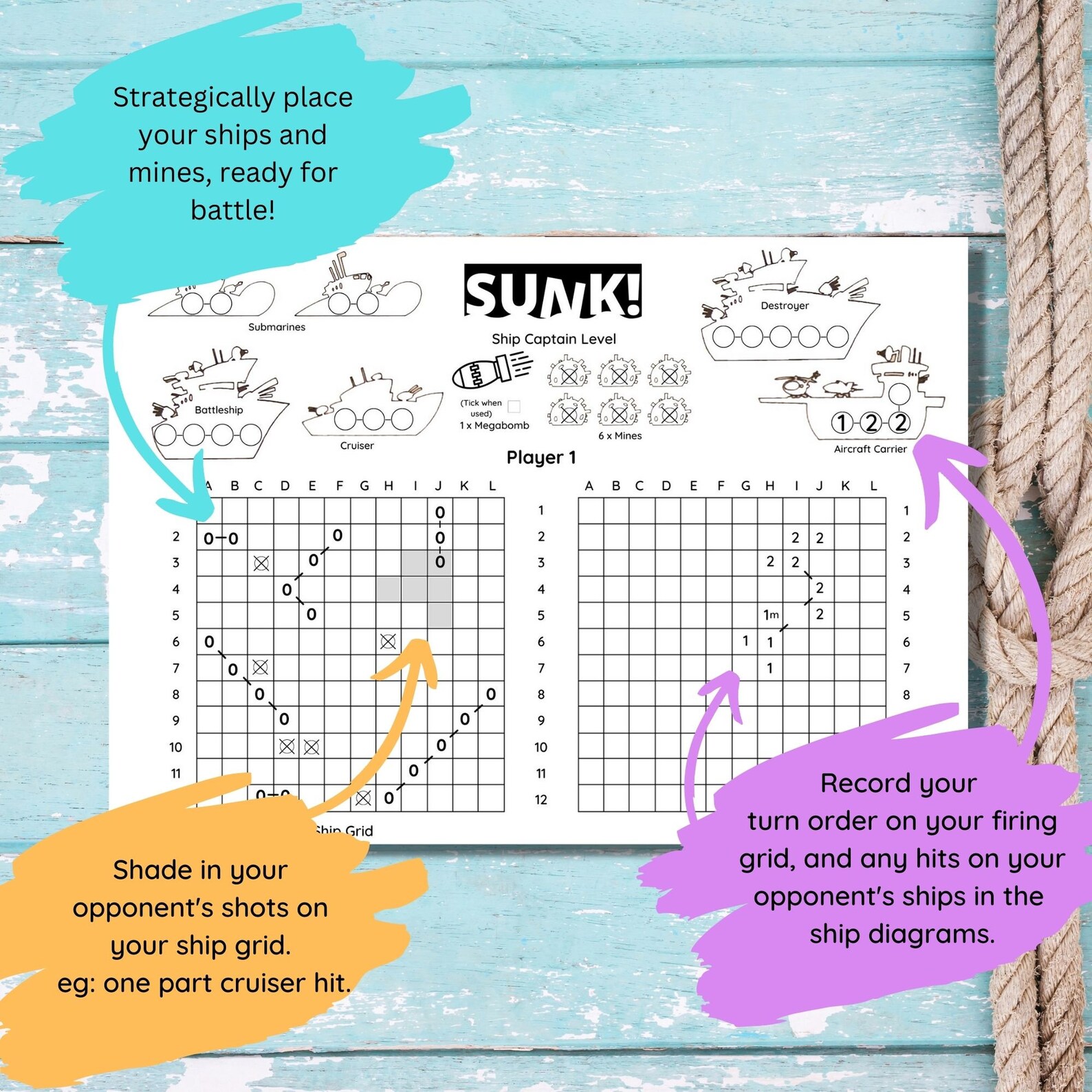 Printable Battleship Game, Sunk! Ship Captain Level (PDF Pattern) - Etsy