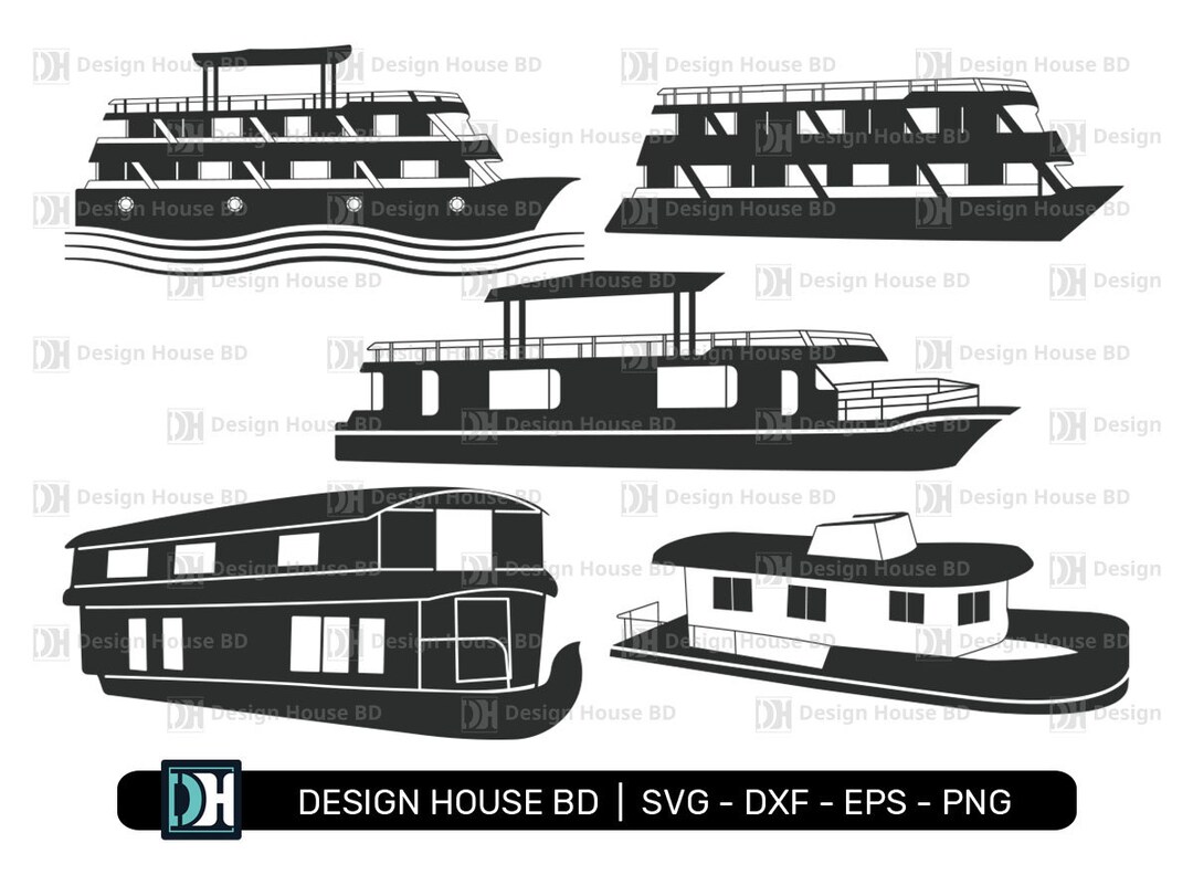 Houseboat SVG, Boat House Svg, Houseboat Clipart, Houseboat Vector Illustration, Cut File for ...
