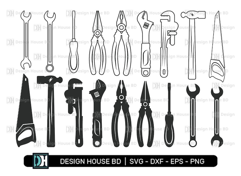 Mechanic Tools Bundle Svg | Tools Silhouette | Tools Outline | Hardware ...