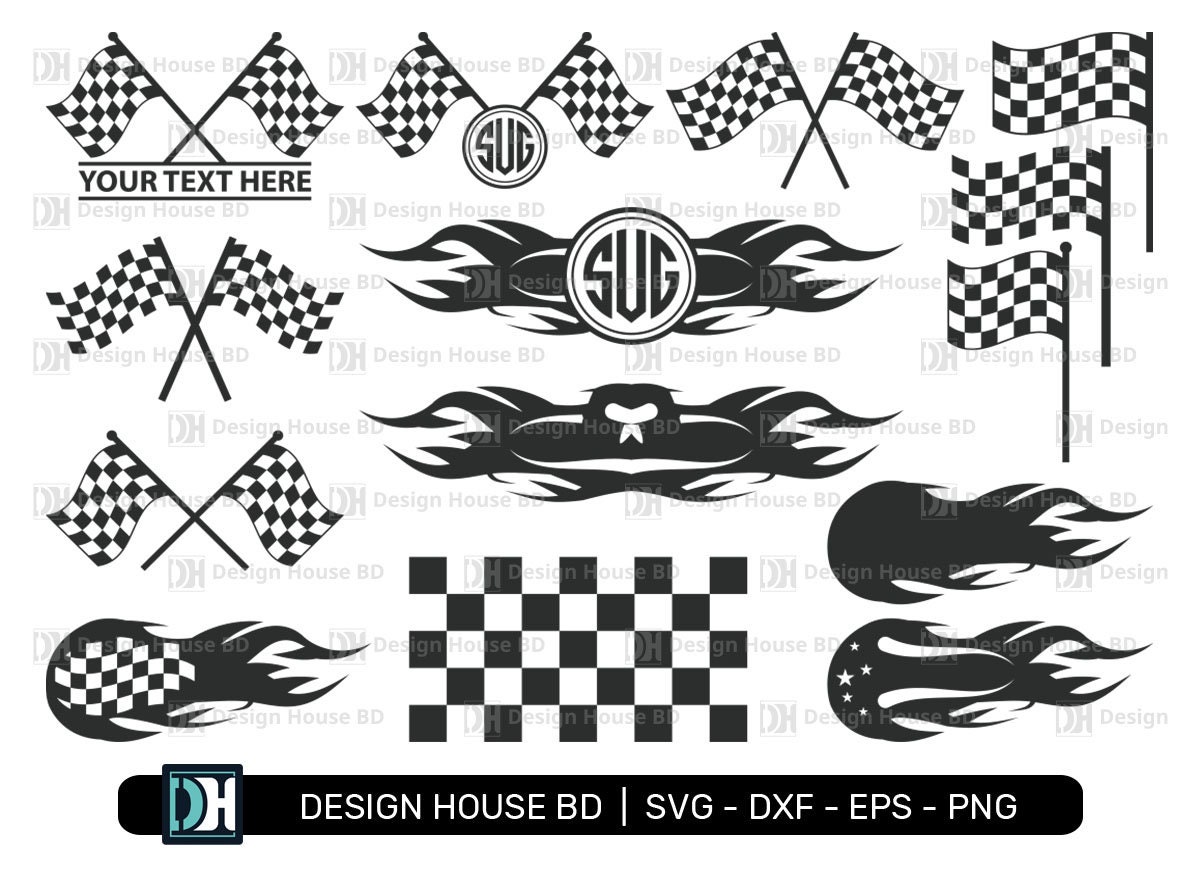 Racing Flag SVG, Bundle SVG, Finish Flags SVG, Topper, Monogram, Silhouette, Checkered Flag Svg ...