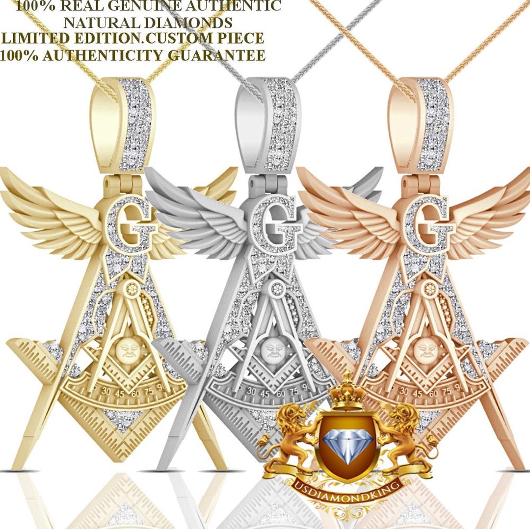Real Genuine Natural Diamond 0.75 Cwt. Flying Masonic Past Master Mason ...