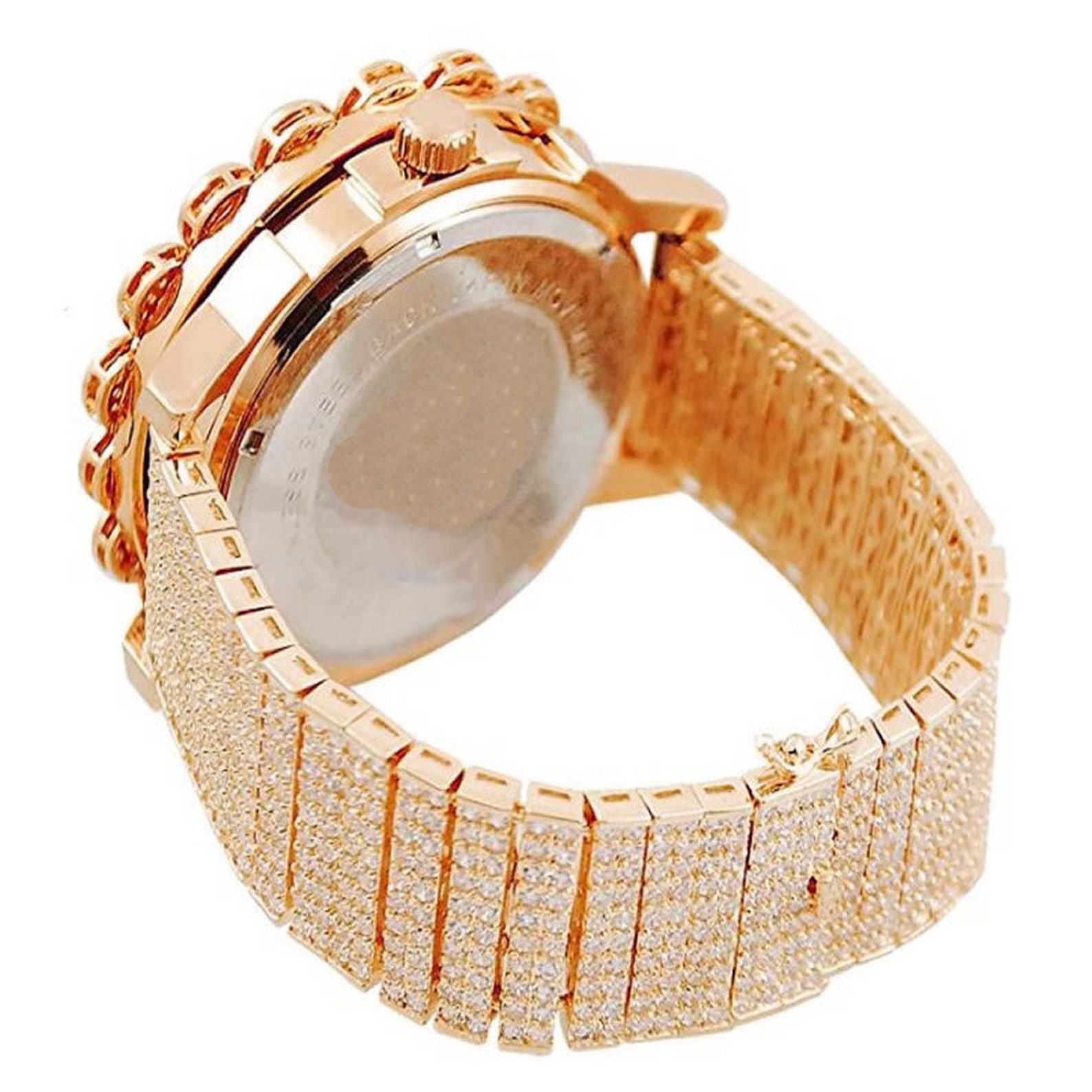 Roman Numbers Dial Simulated Diamond 18K Gold Tone 5 ATM Water ...