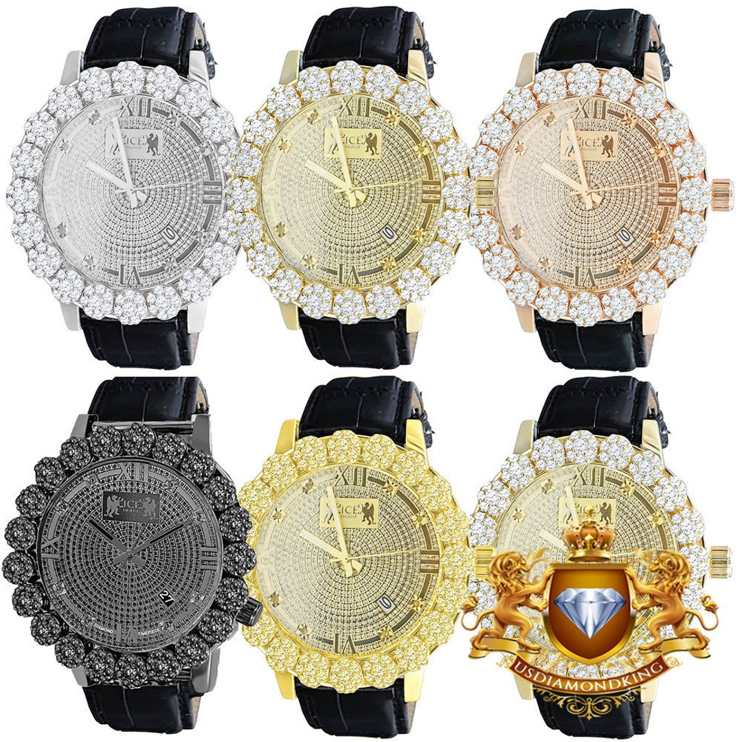 Roman Dail Face Men's Genuine Leather Band 18K Gold Tone Simulated ...