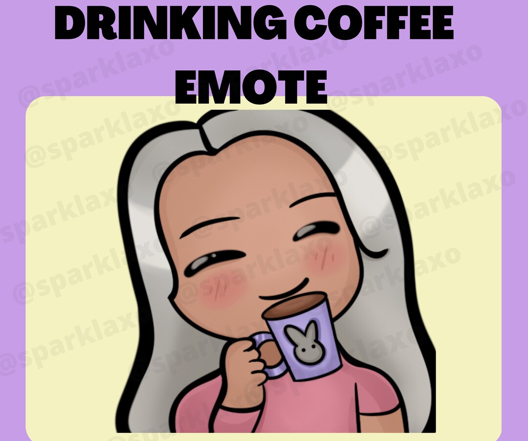 DRINKING COFFEE EMOTE - Twitch/ Youtube / Discord / Silver Hair / Chibi ...