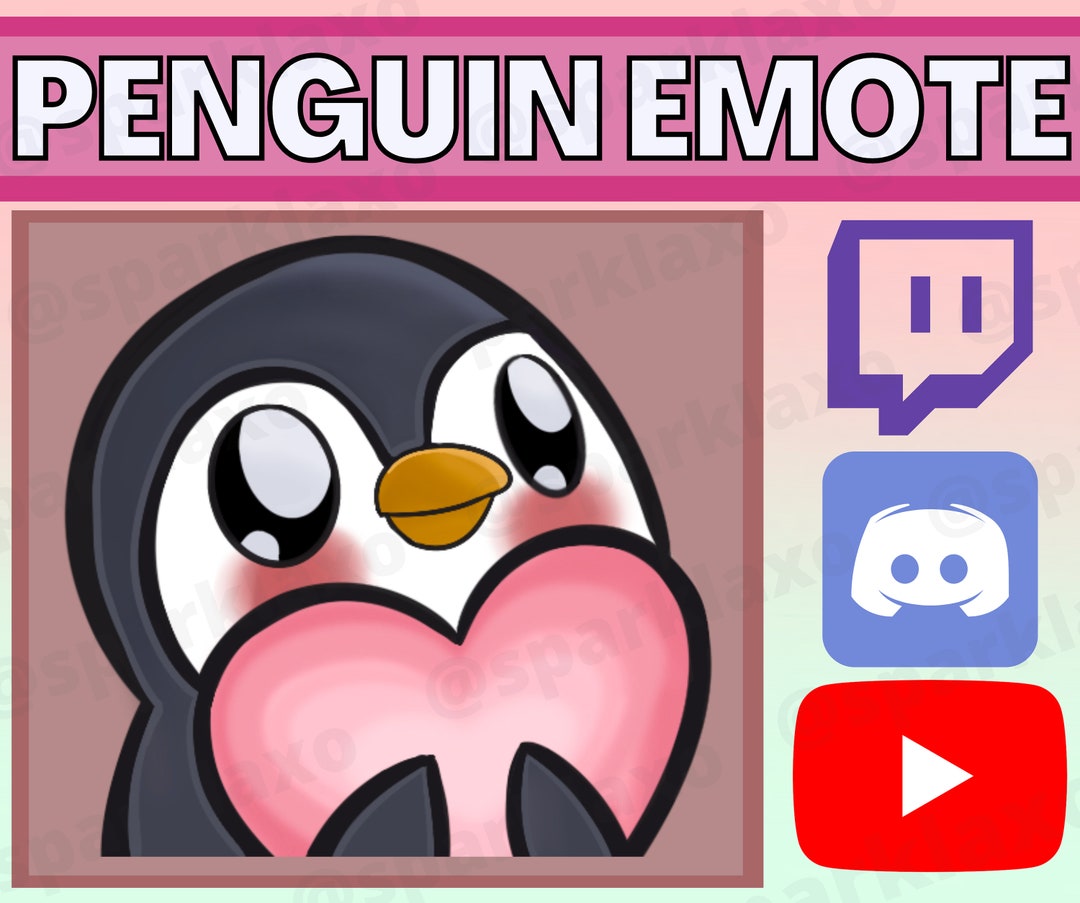 PENGUIN EMOTE- Twitch, Discord , Youtube , Blue Penguin Holding Heart ...