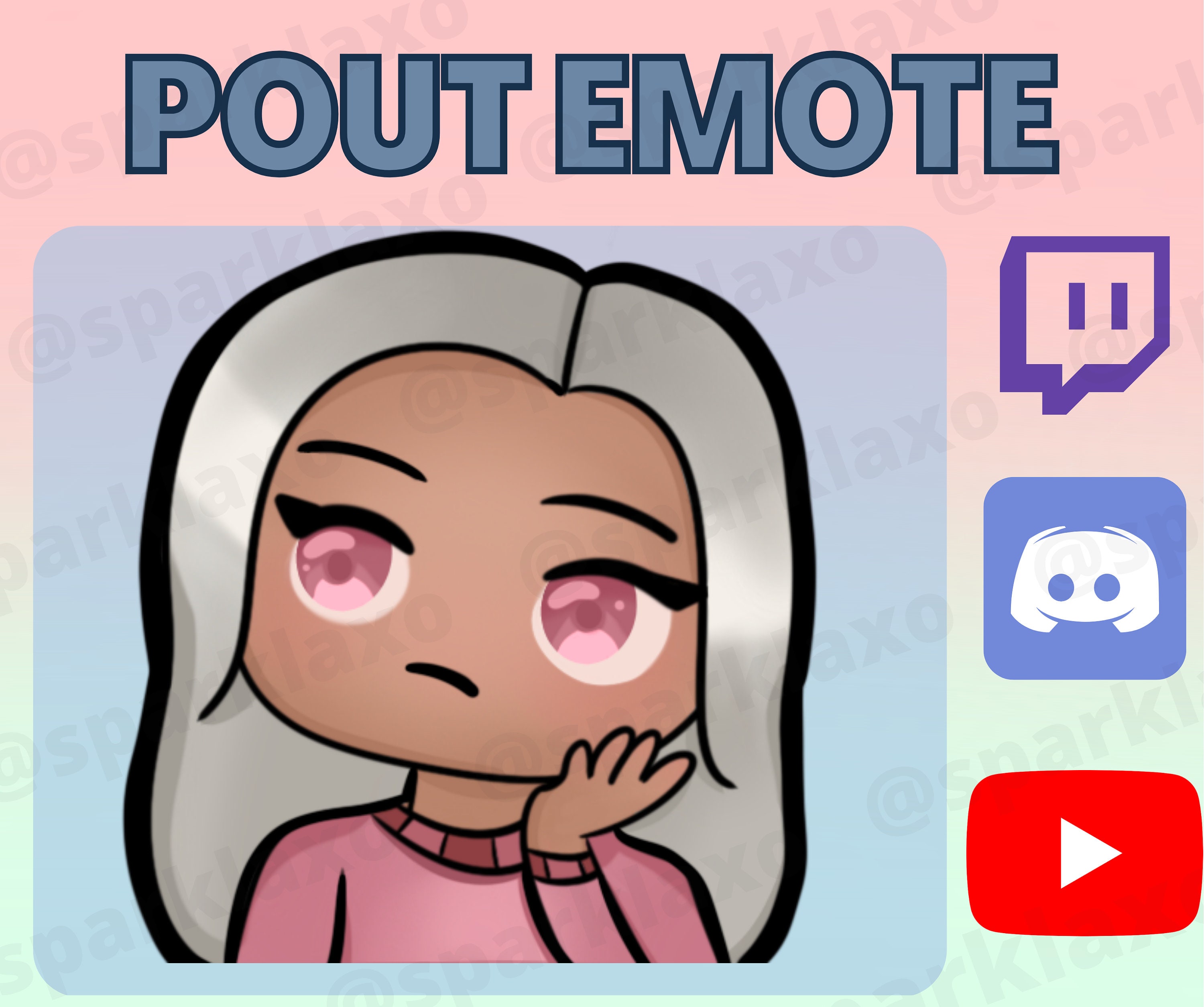 POUT EMOTE - Twitch/ Youtube / Discord / Silver Hair / Chibi Girl ...
