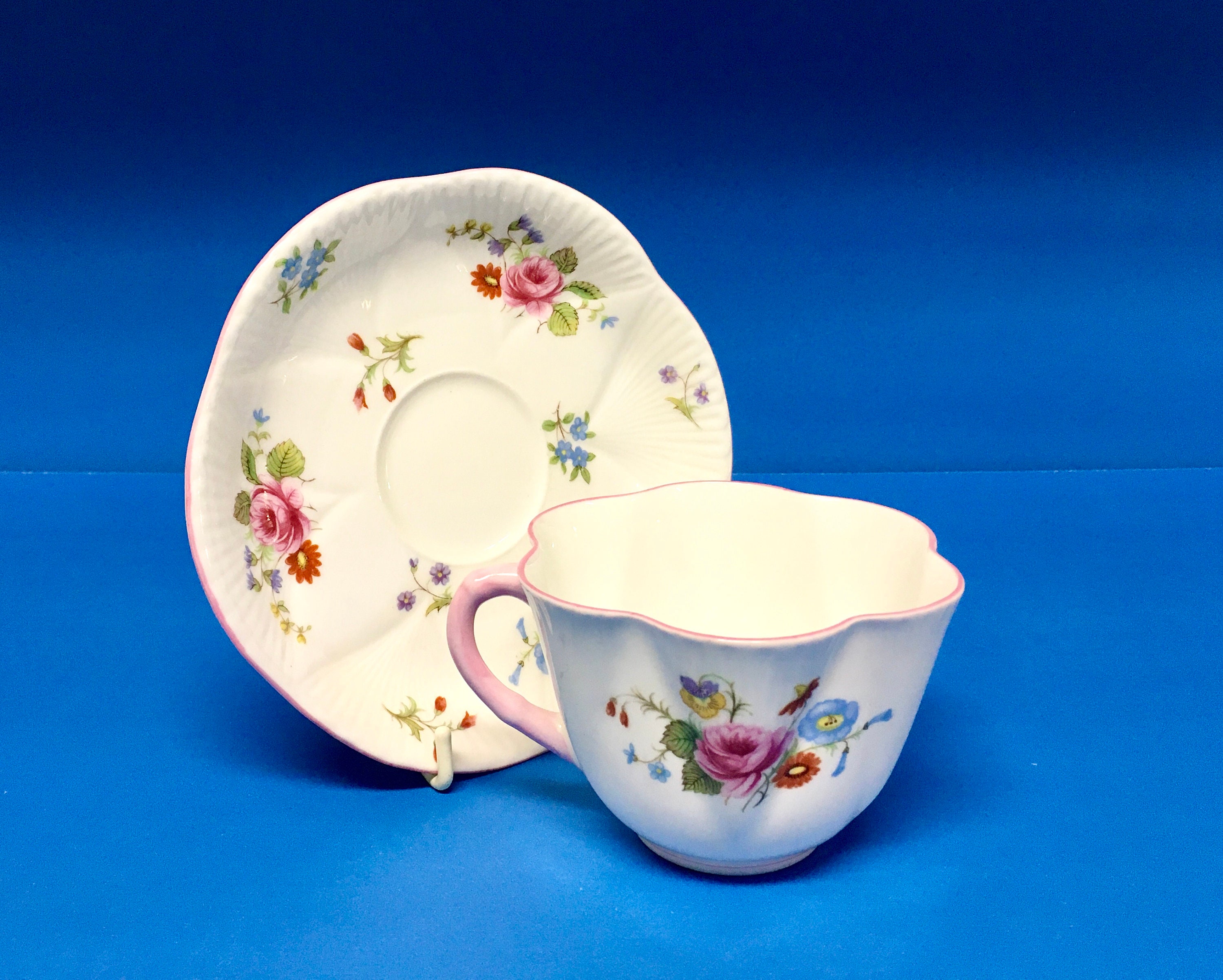 Shelley China Rose & Red Daisy Cup and Saucer - Etsy