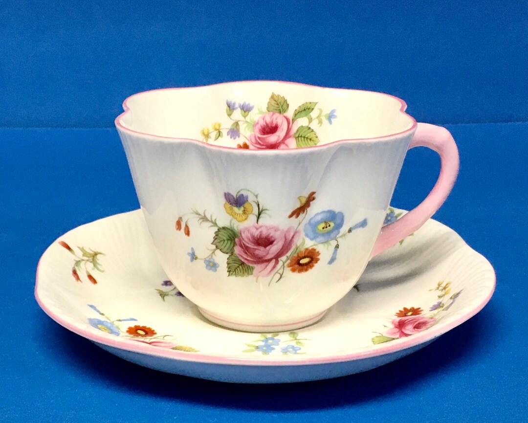 Shelley China Rose & Red Daisy Cup and Saucer - Etsy