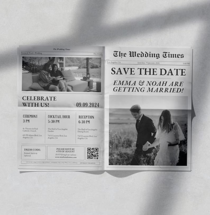 Fully Editable Digital Save-the-date Newspaper Poster | Unique Wedding ...
