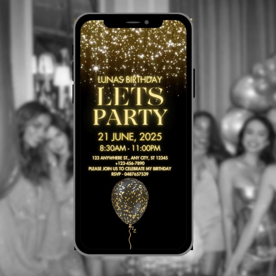Luxury Black and Gold Birthday E-invite Template – Customisable Canva ...