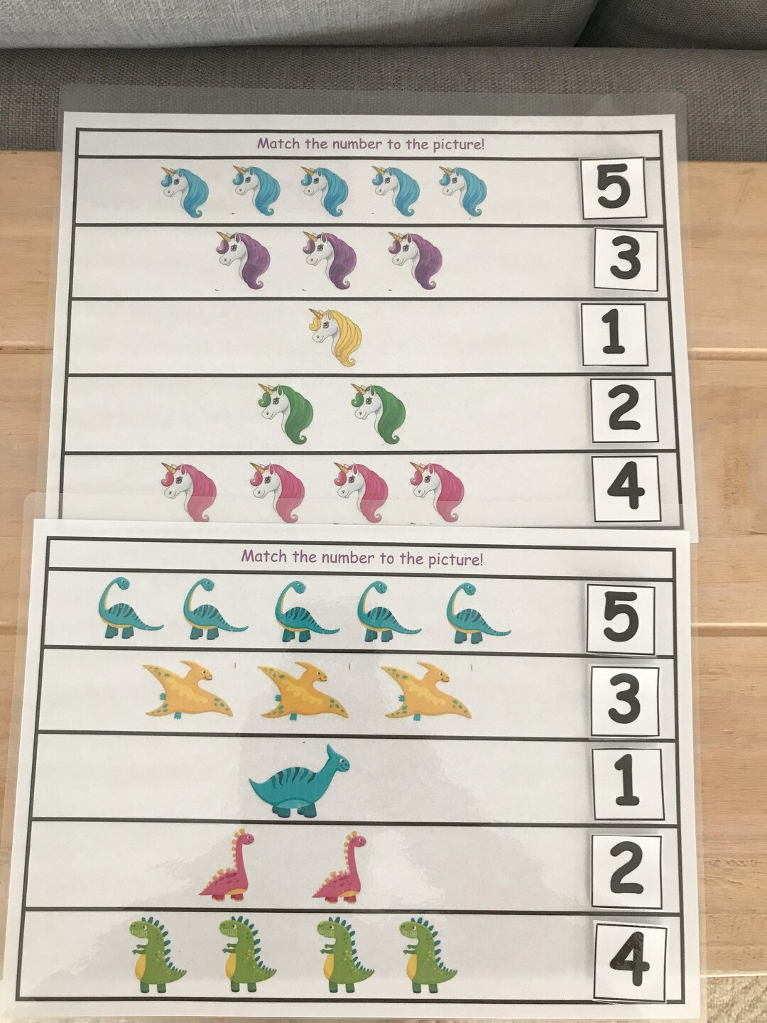 Unicorn and Dinosaur Counting Activity - Etsy