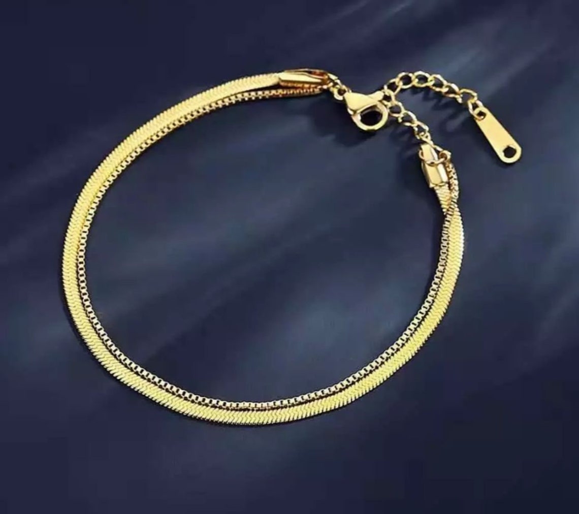 18K Gold Herringbone Anklet Snake Chain Anklet for Women - Etsy
