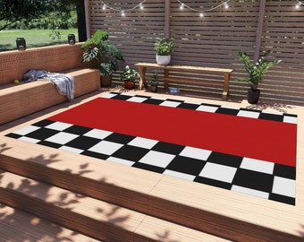 Red and White Check Rug - Etsy