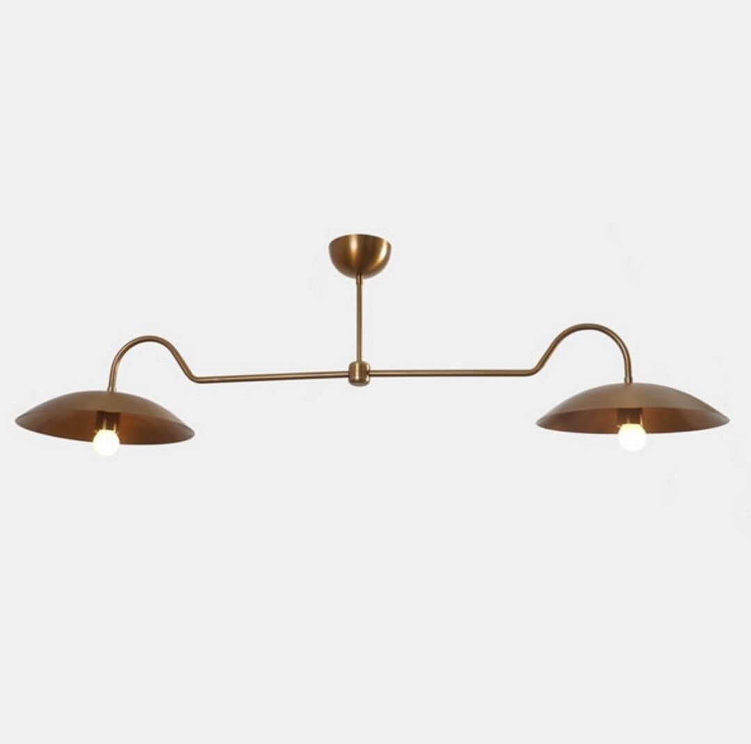 Mid Century 2 Light Linear Double Shade Italian Raw Brass Sputnik Light ...
