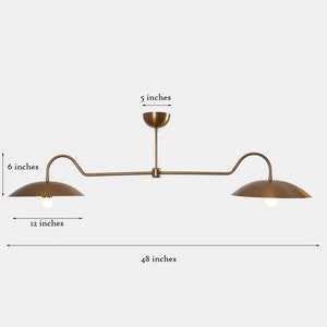 Mid Century 2 Light Linear Double Shade Italian Raw Brass Sputnik Light ...