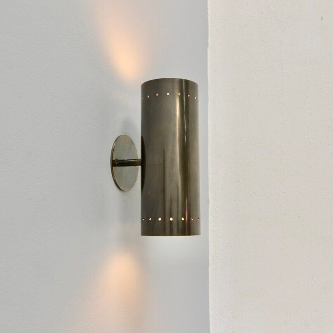 Wall Sconce Dual Lights Cylinder Shape Lamp Full Antique Patina Brass ...