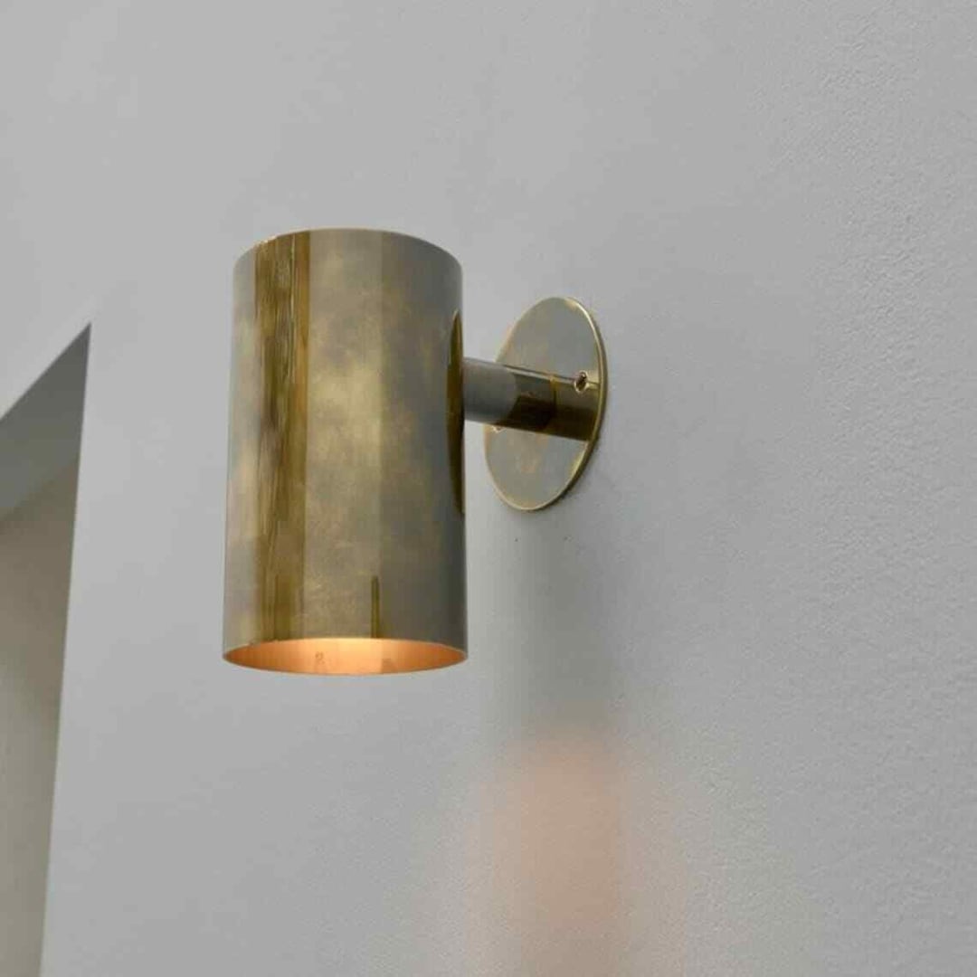 Wall Sconce Cylinder Shape Light Full Antique Raw Brass Italian Mid ...